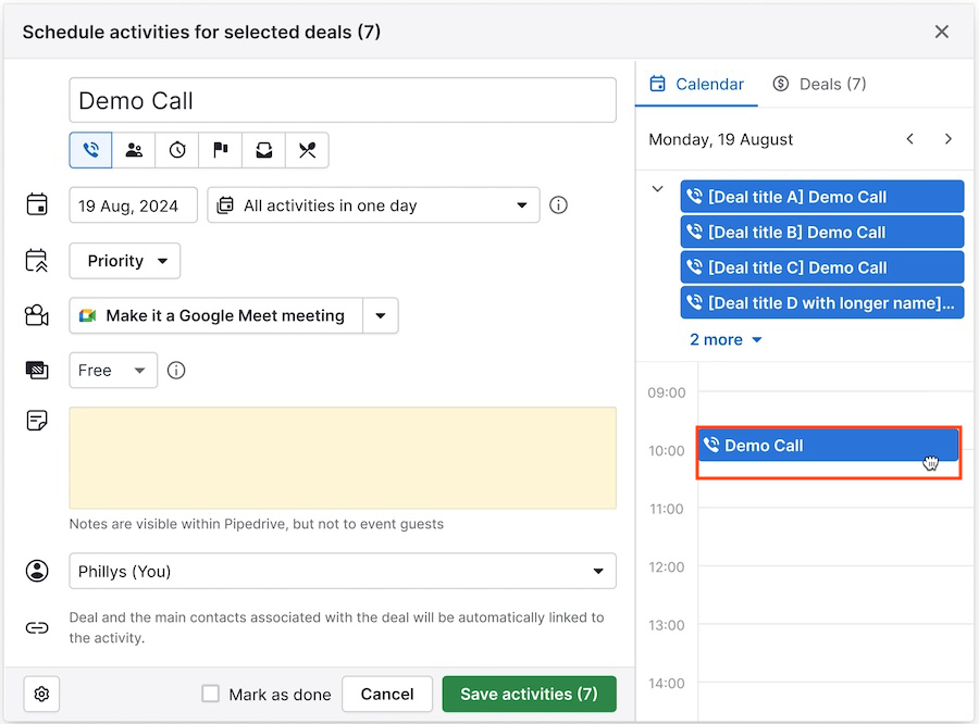 Add activities in bulk to deals - Knowledge Base | Pipedrive